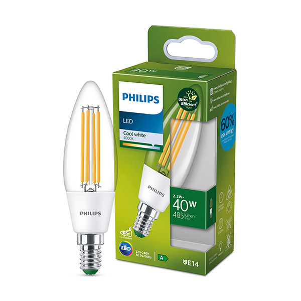Philips LED lamp E14 | Kaars B35 | Ultra Efficient | Filament | Helder | 4000K 2.3W (40W ...
